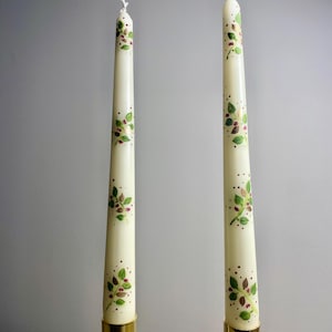 2 Handpainted Fall Taper Candles Handmade Leaves and Berries Unique ...