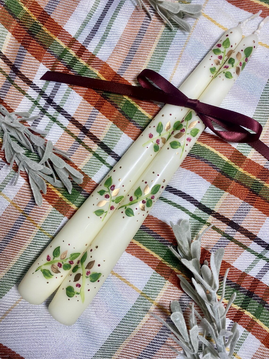 Handpainted Fall Taper Candles: Autumn Leaves & Berries Decor - Etsy