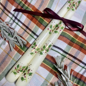 2 Handpainted Fall Taper Candles Handmade Leaves and Berries Unique ...