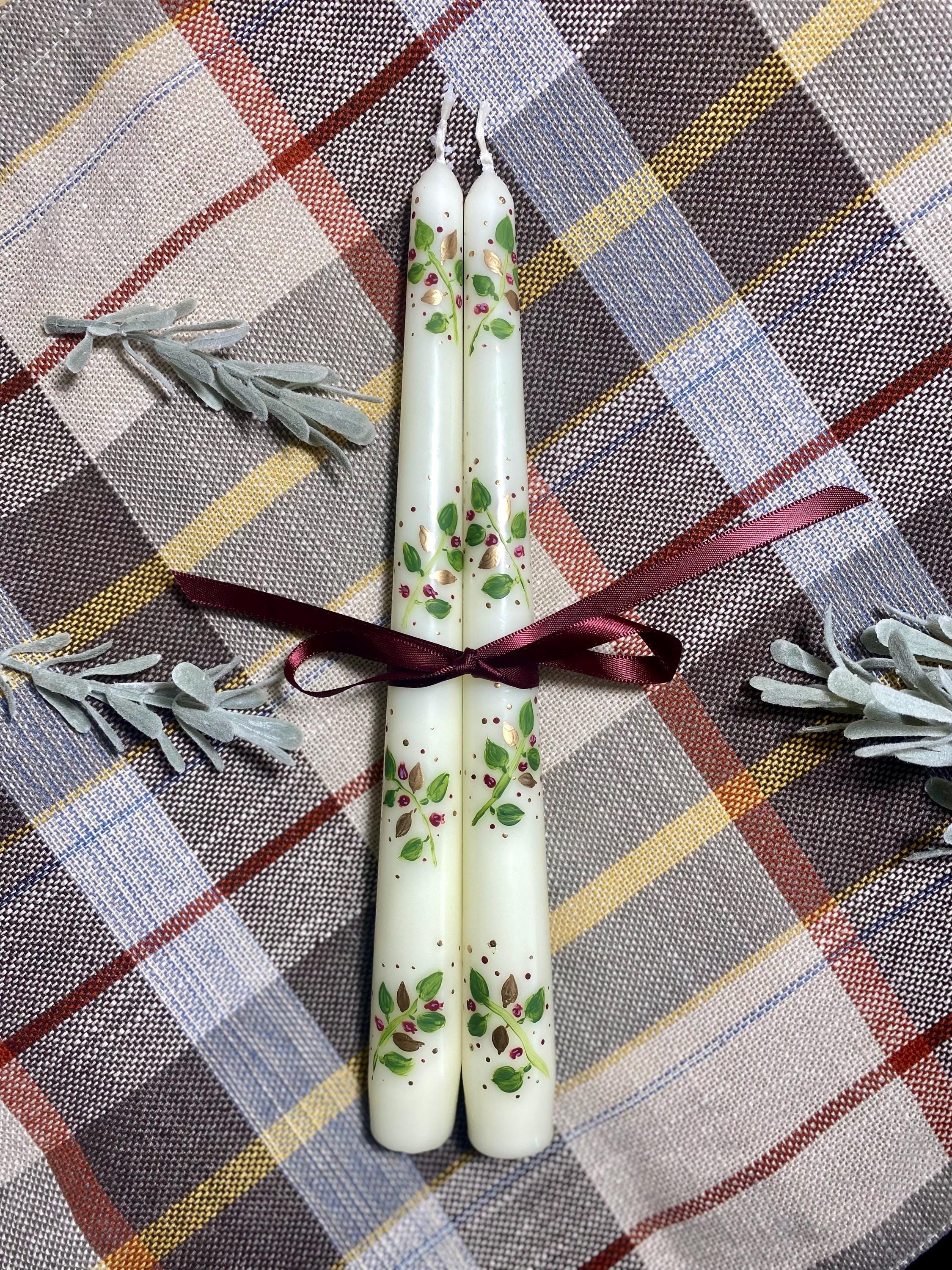 Handpainted Fall Taper Candles: Autumn Leaves & Berries Decor - Etsy