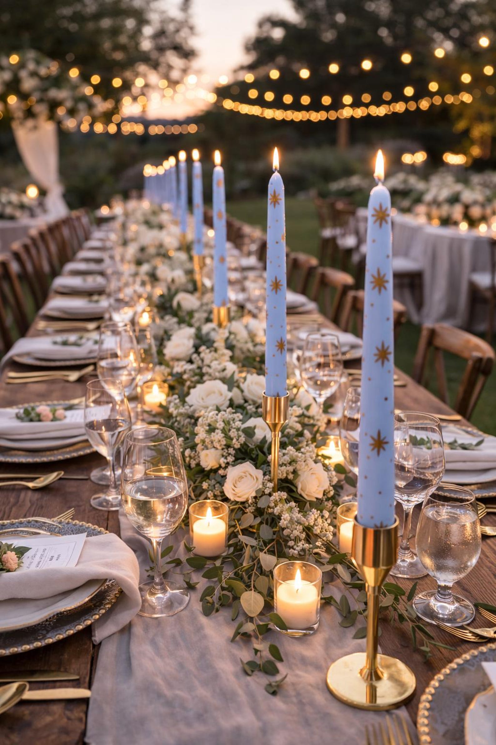 Pair of Bright Light Blue Taper Candles W/gold Stars Handpainted 10 ...