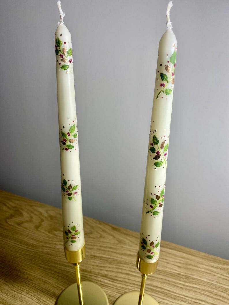Handpainted Fall Taper Candles: Autumn Leaves & Berries Decor - Etsy