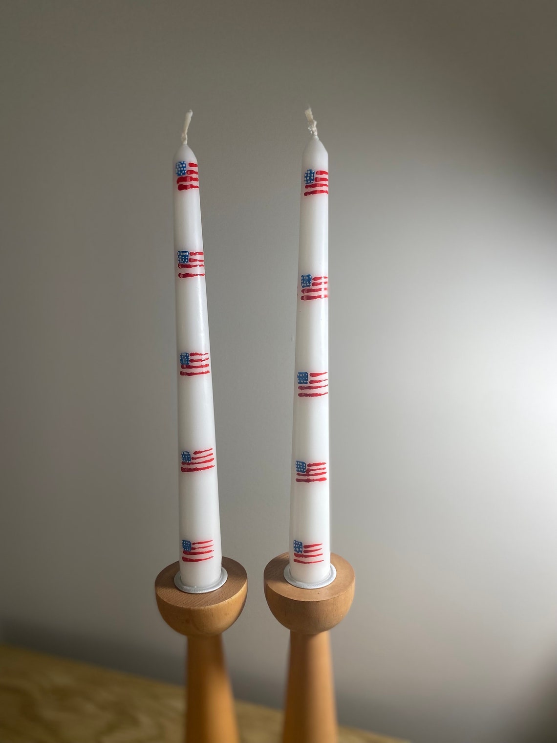American Flag Handpainted Taper Candles: Patriotic Decor, Set of 2 - Etsy