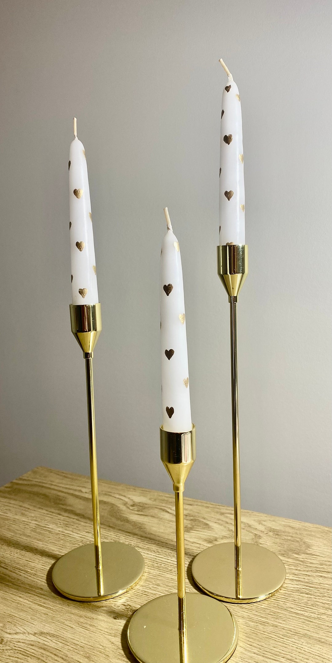 2 Short White Taper Candles With Handpainted Gold Hearts 5 1/2 ...