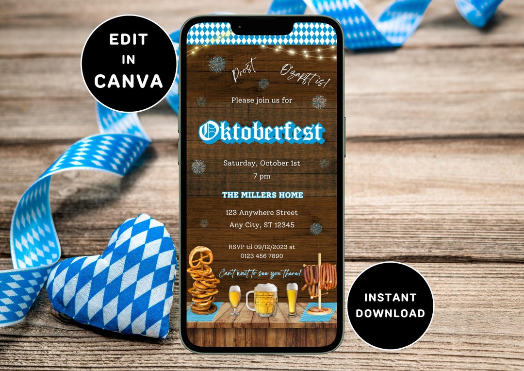 Editable Oktoberfest Invitation Template Bavarian Check Traditional ...