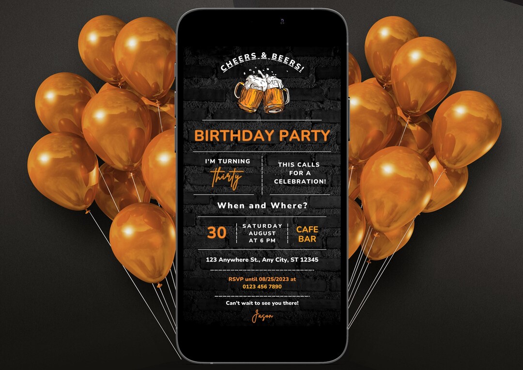 Editable Birthday Invitation for Men Electronic Beer Invite Men 30th ...