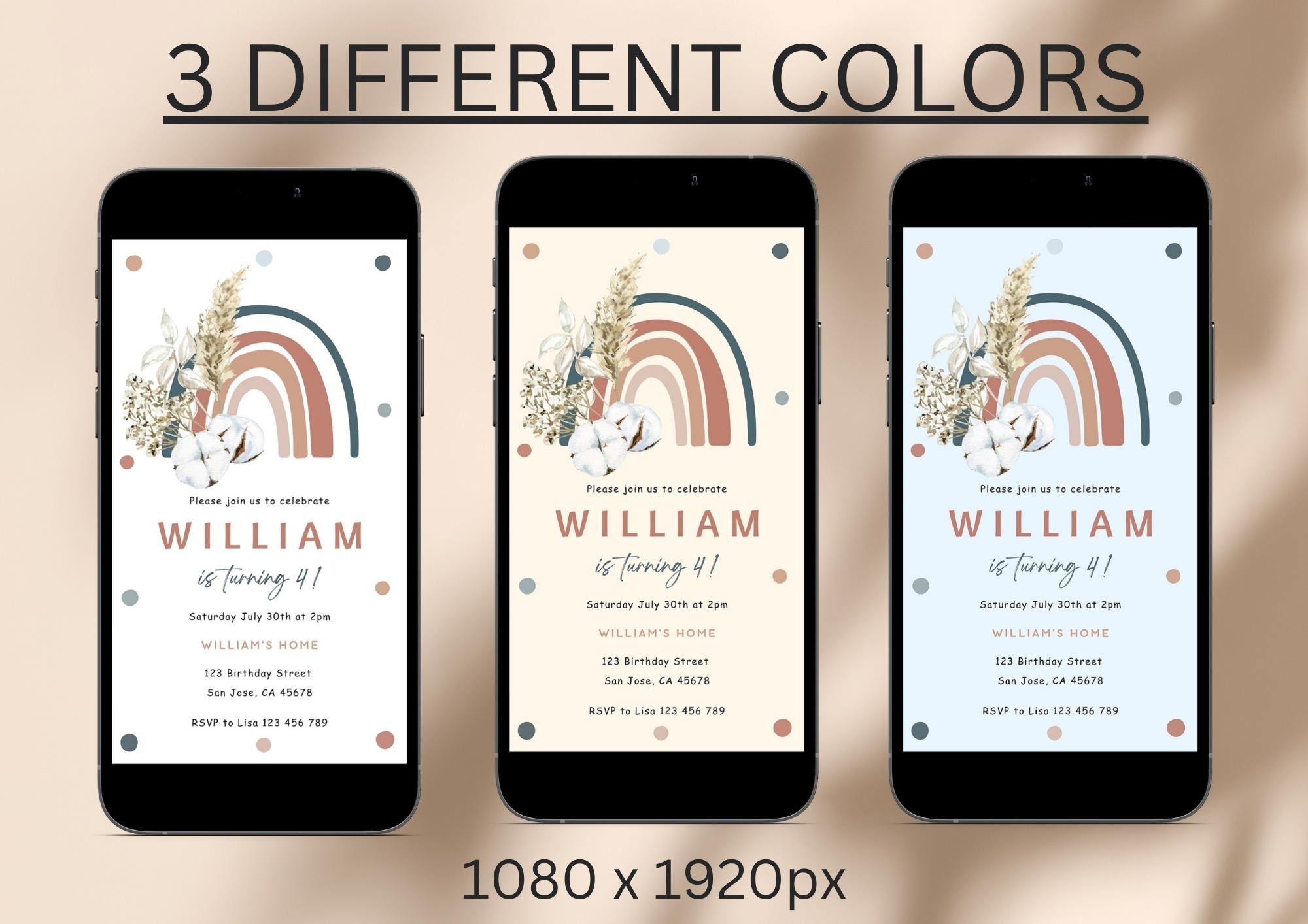 Boho Rainbow Birthday Invite for Boys Digital Invitation Boys Birthday ...