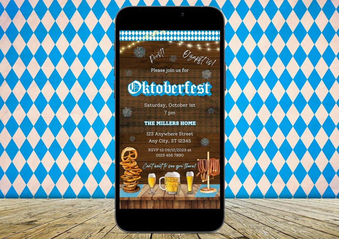 Editable Oktoberfest Invitation Template Blue Bavarian Check ...