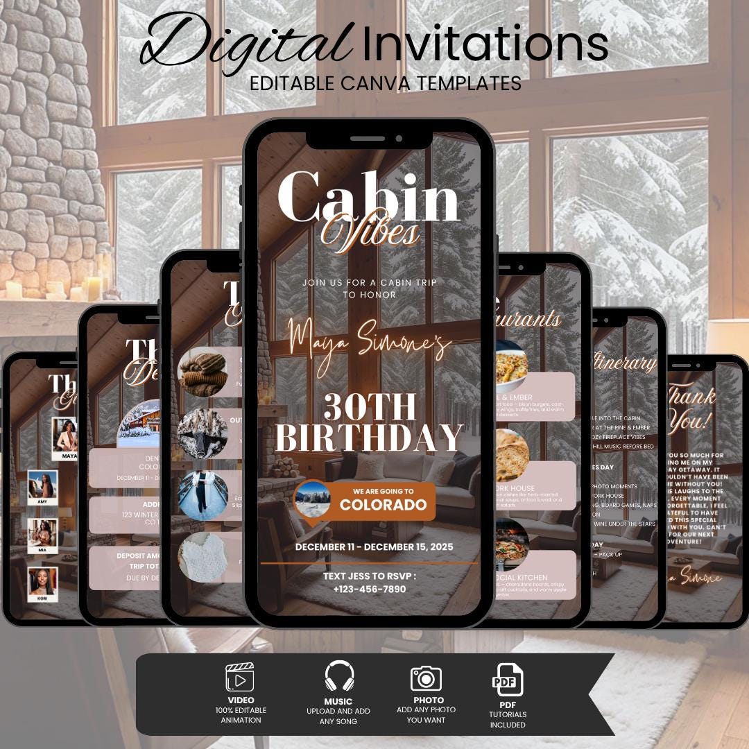 Animated Cabin Birthday Invitation | Girls Weekend Trip, Canva Template ...