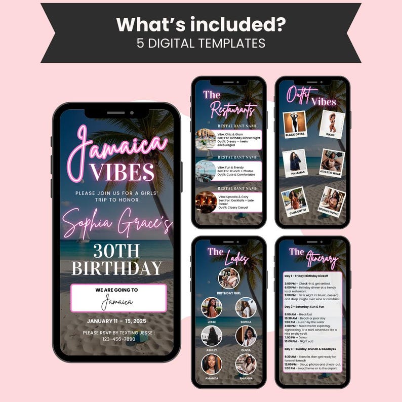 Girls Trip Jamaica Birthday Invite & Itinerary | Animated Digital ...