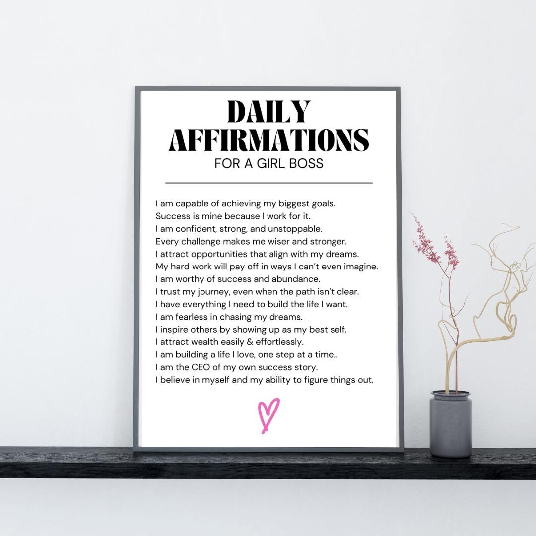 Girl Boss Daily Affirmations Art Print | Inspirational Office Decor - Etsy