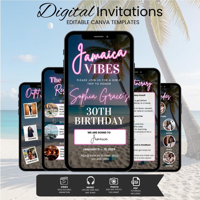 Girls Trip Jamaica Birthday Invite & Itinerary | Animated Digital ...