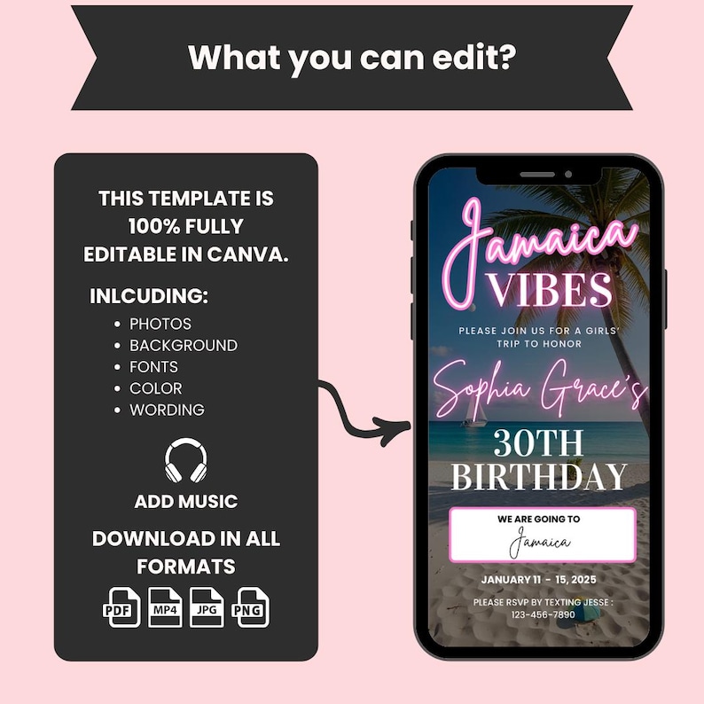 Girls Trip Jamaica Birthday Invite & Itinerary | Animated Digital ...