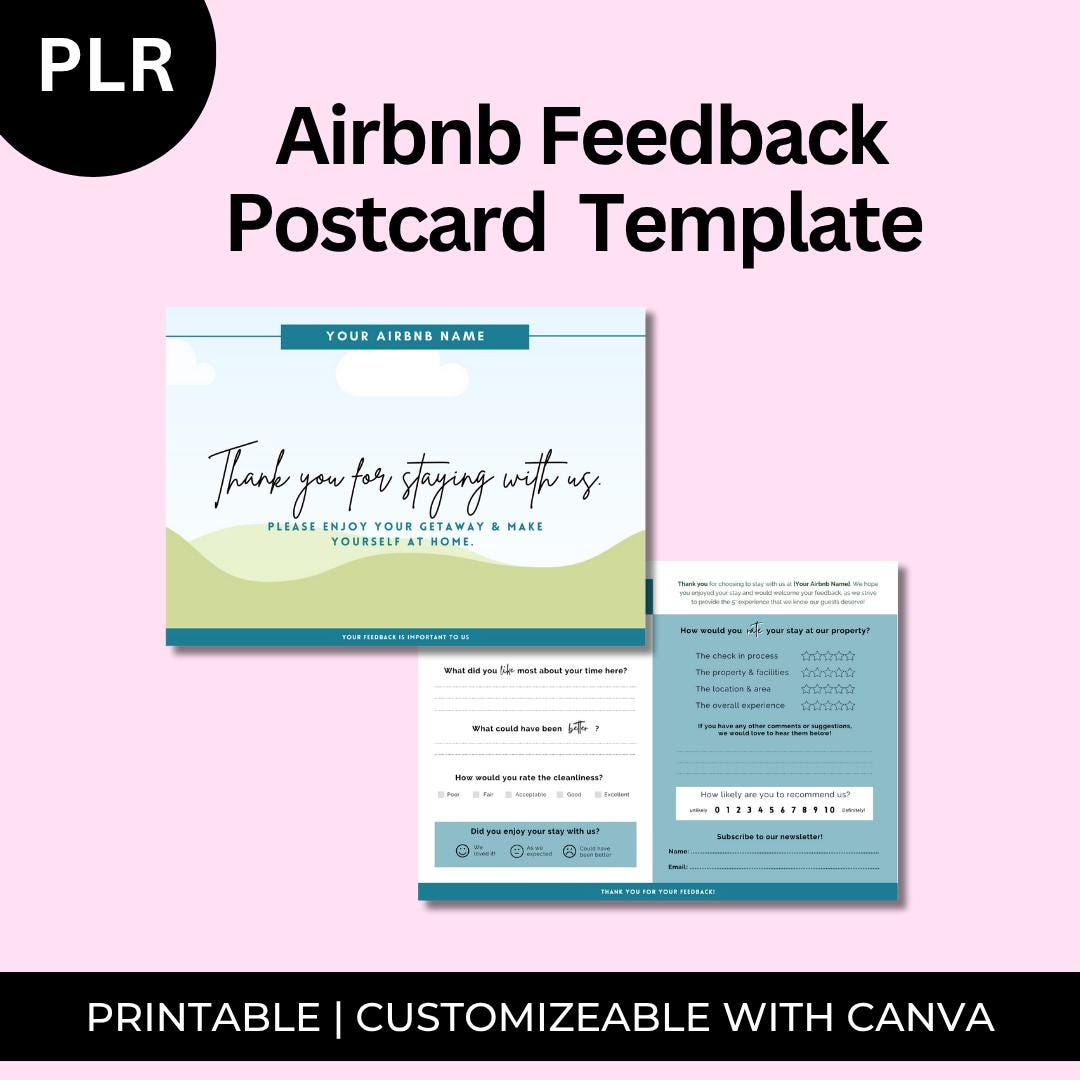 Airbnb Guest Review Postcard Template | 5x7 Canva Editable (PLR) - Etsy
