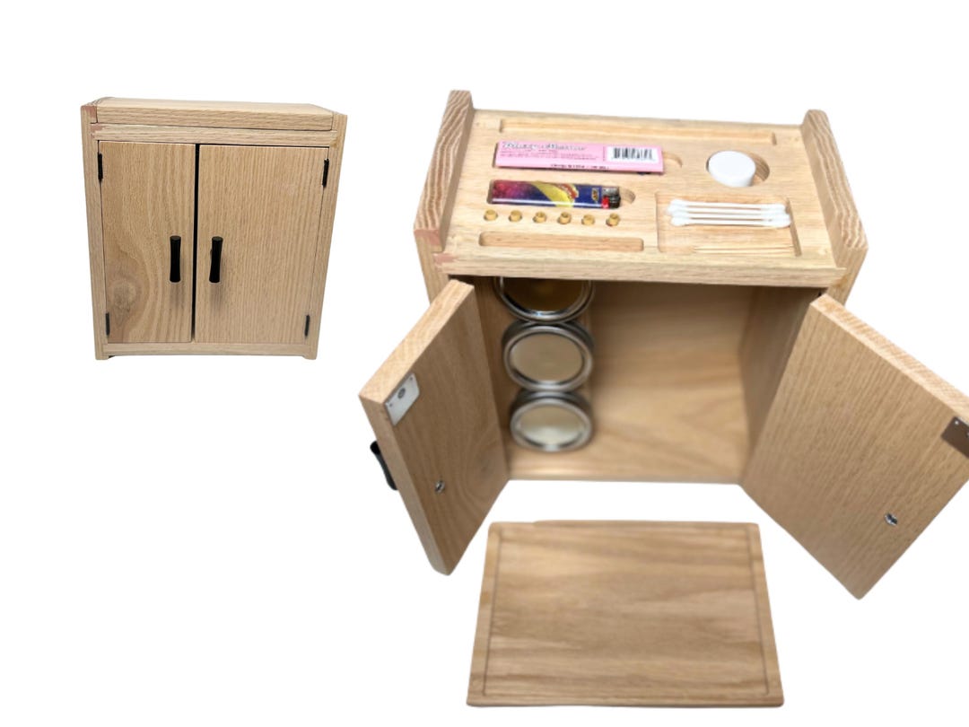 Wooden Stash Box Kit With Mason Jars – Hidden Storage Cabinet, Real Oak ...