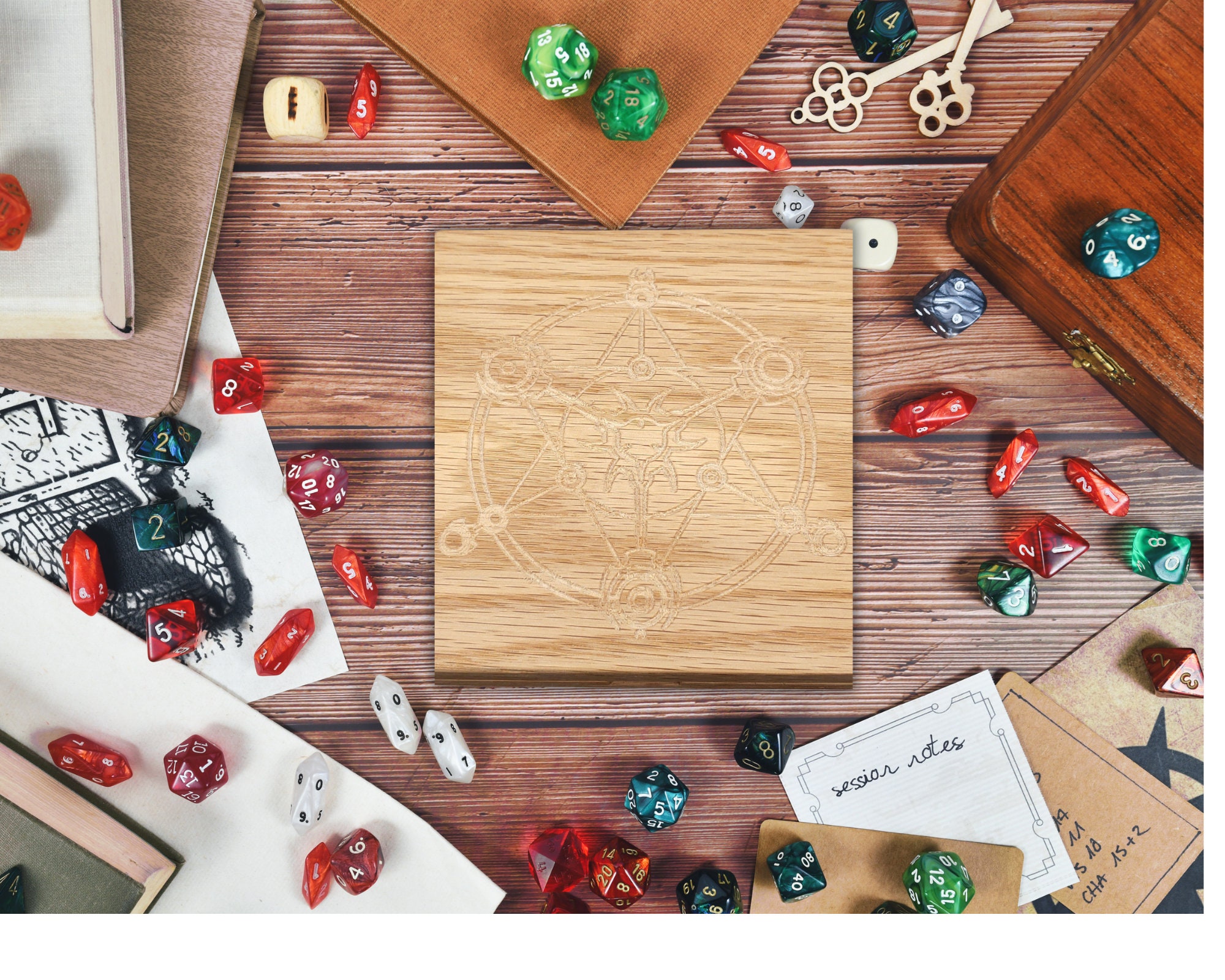 Handcrafted Wood Dice Case With Magic Symbol for RPG Dice Storage ...