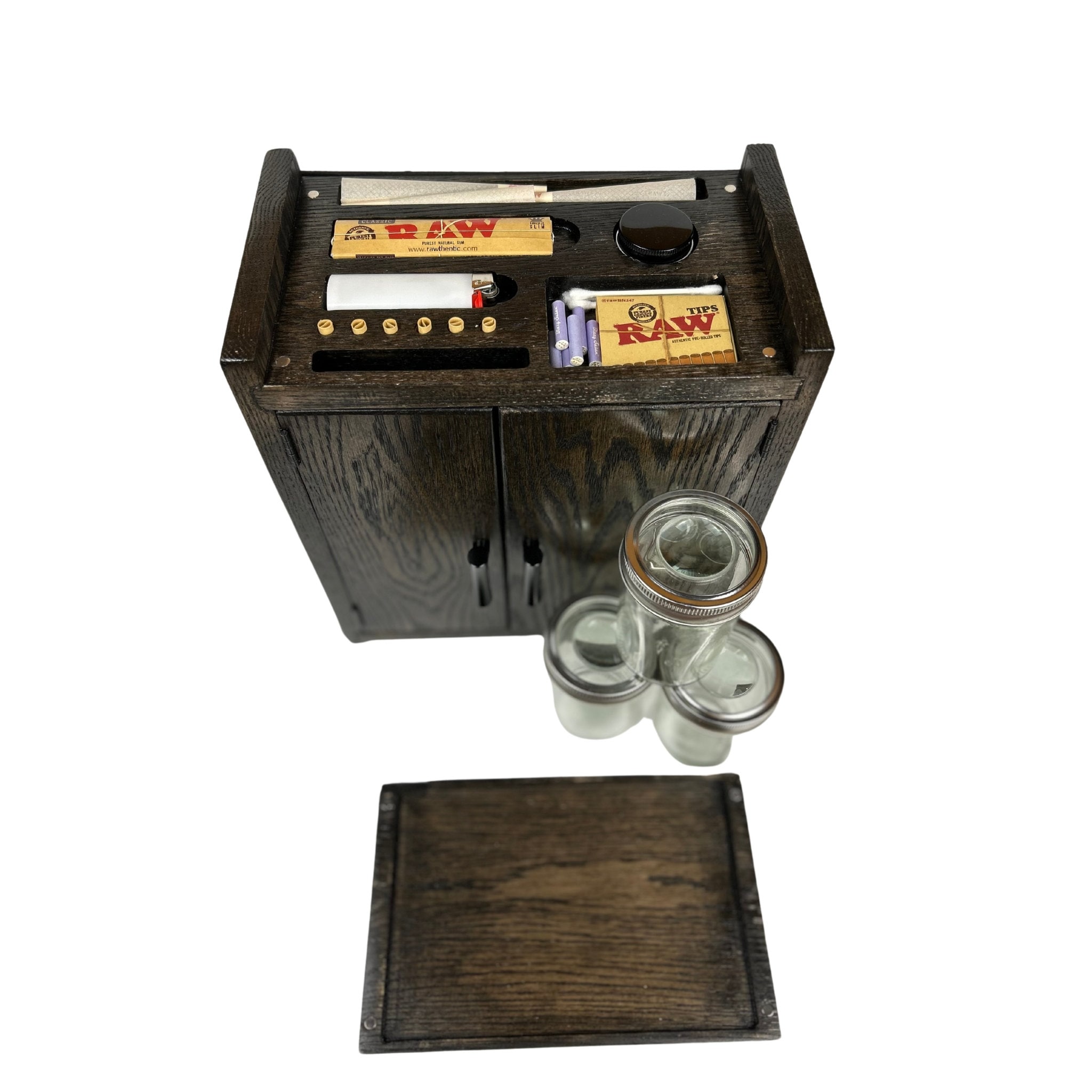 Black Stash Box Cabinet With Hidden Storage - Magnifying Stash Jars ...