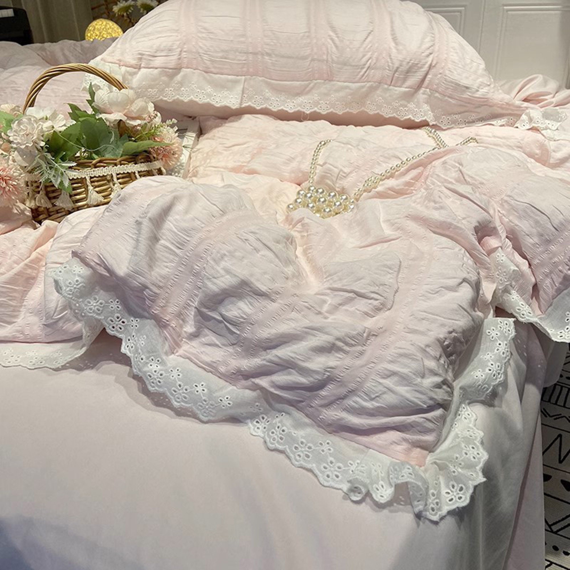 Pink Ruffle Duvet Cover Cotton Duvet Cover Princess Duvet Cover