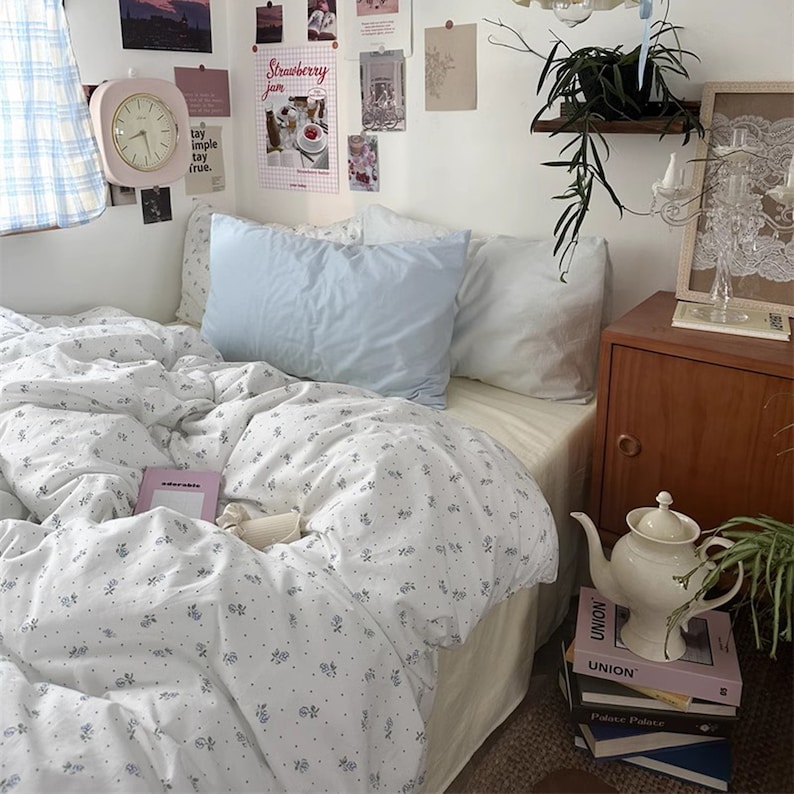 French Floral 100% Cotton Duvet Cover Set, Korean Princess Comfoter Set ...