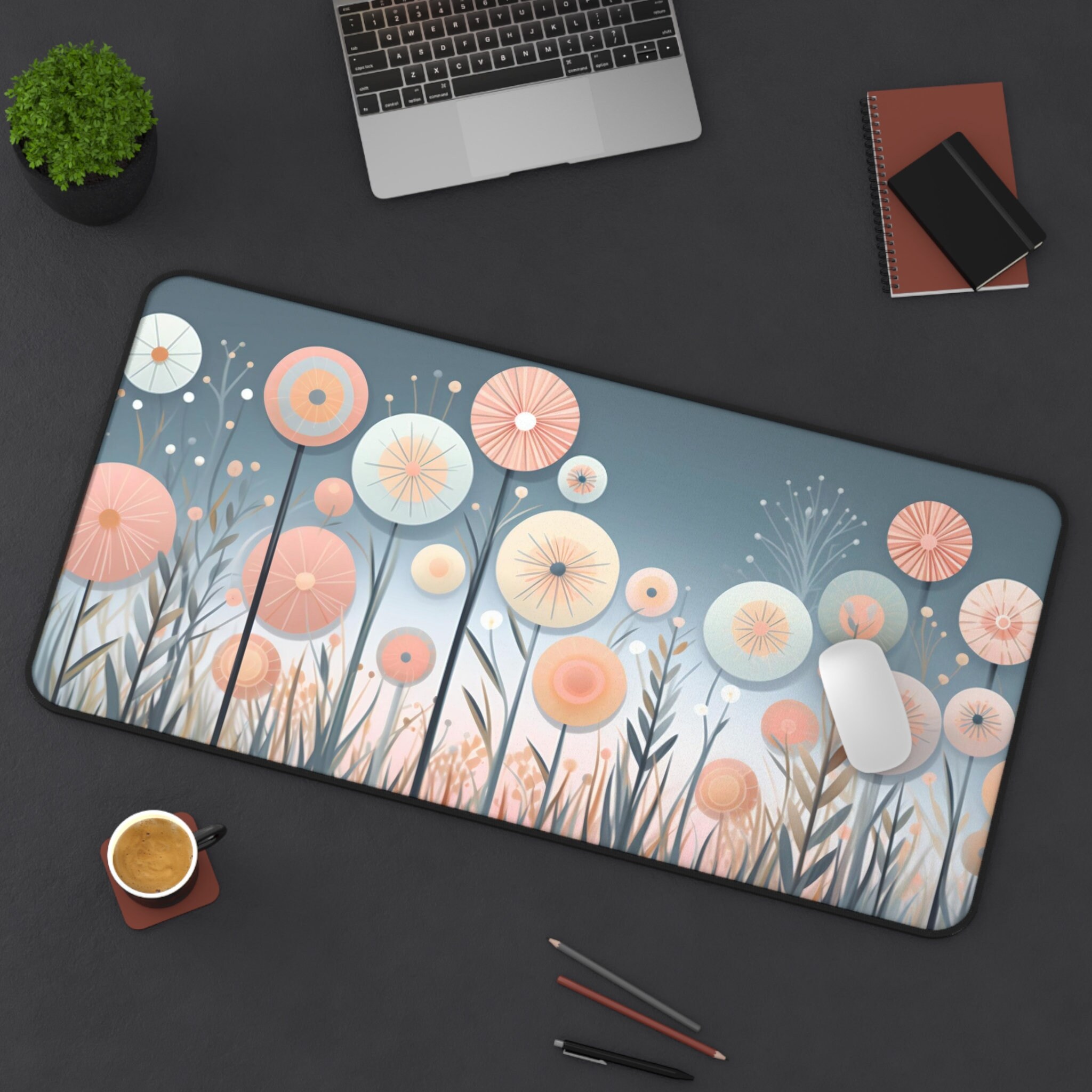 Pastel Whimsy Dandelions Desk Mat, Cute Desk Pad, Boho Floral Mouse Pad ...