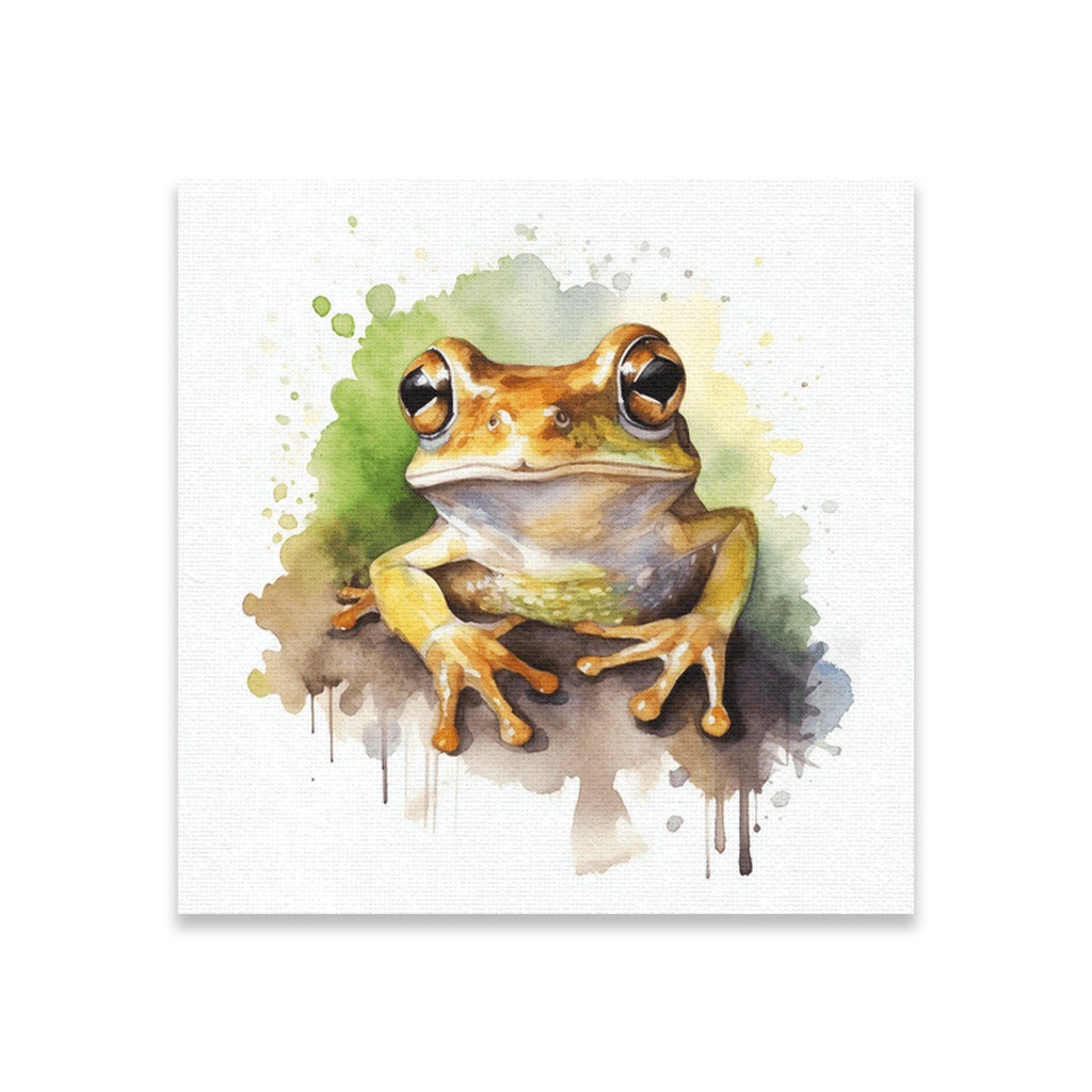 Tree Frog Canvas Wall Art, Watercolor Frog Painting, Cute Nature Print ...