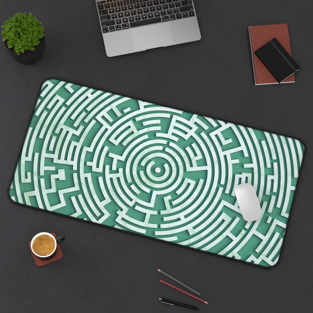 Maze Desk Mat, Green and White Maze Desk Pad, Trendy Workspace ...