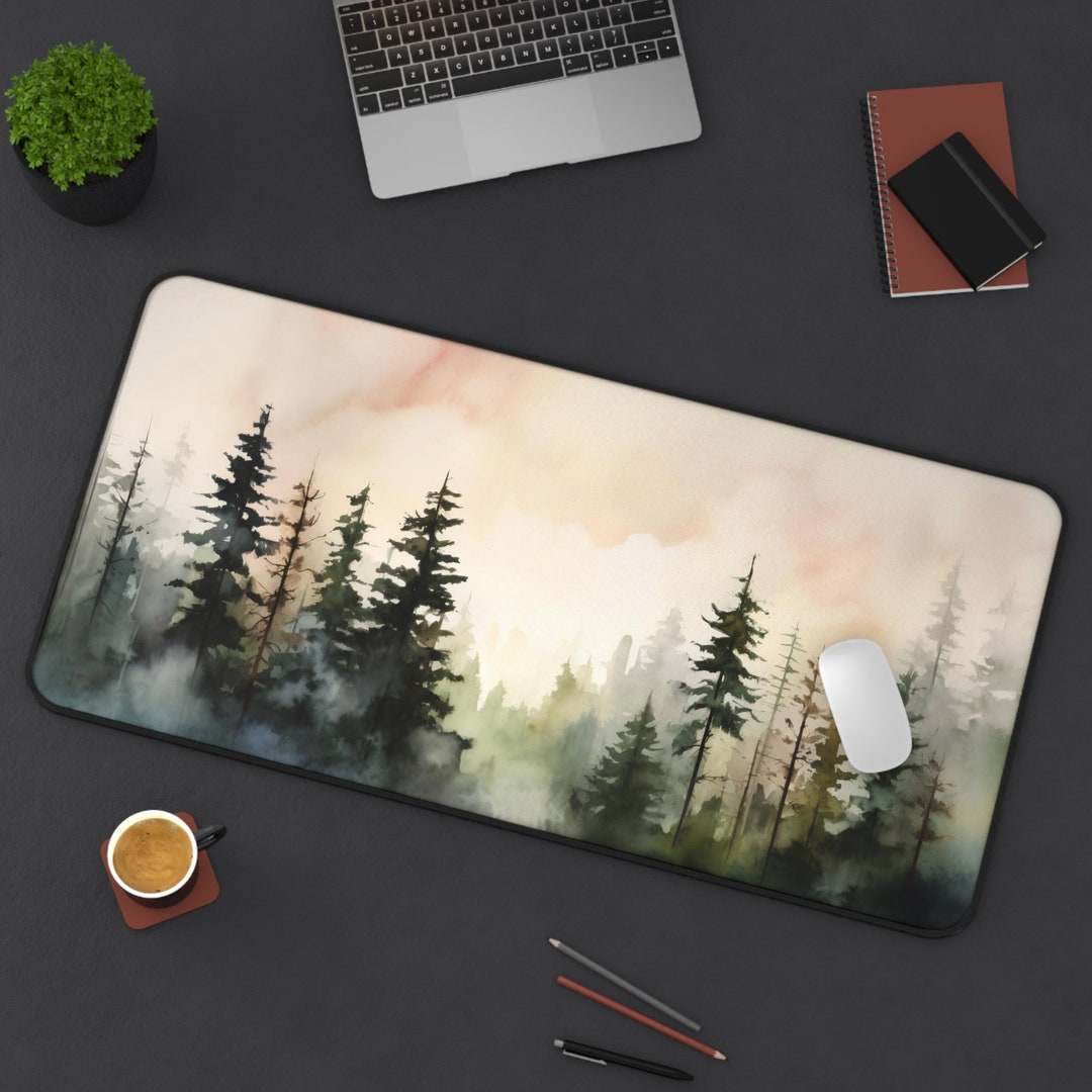 Serene Forest Desk Mat, Enchanted Pine Trees Desk Pad, Extra Large ...