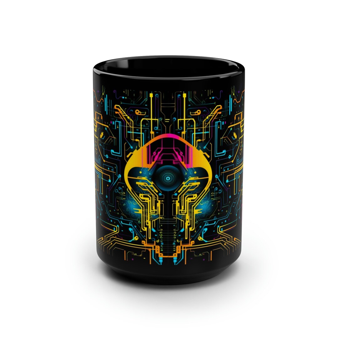Cyberpunk Mug, Yellow Blue and Pink Circuit Board Ceramic Mug 15oz ...