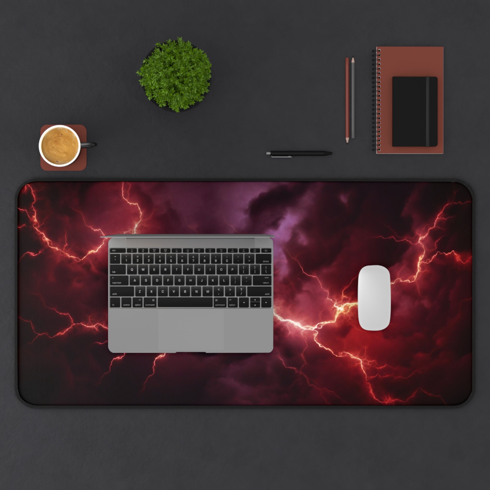 Red Lightning Desk Mat Crimson Tempest Desk Pad Fiery - Etsy