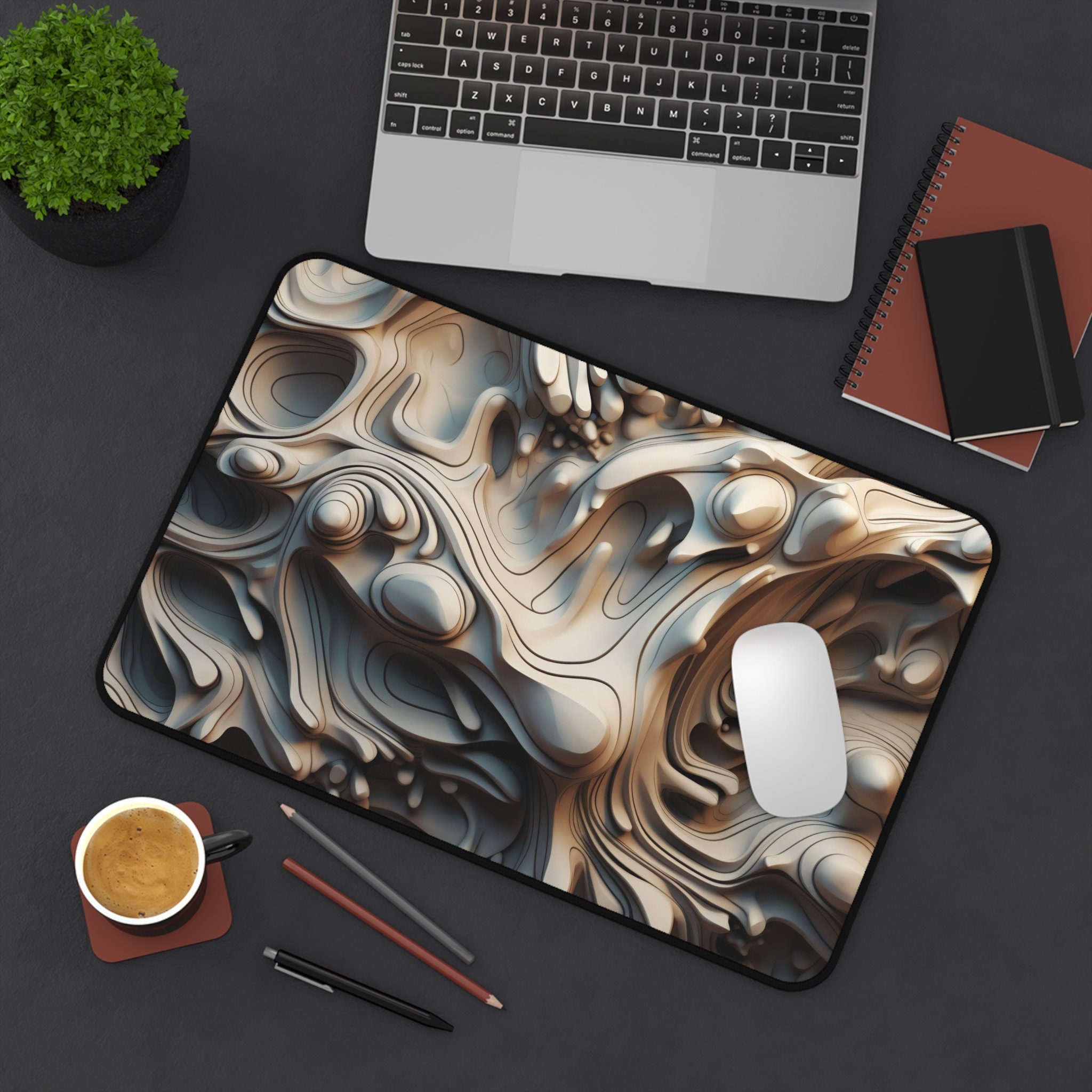 3D Texture Art Desk Mat, Liquid Wood Desk Pad, Trendy Workspace, Extra ...