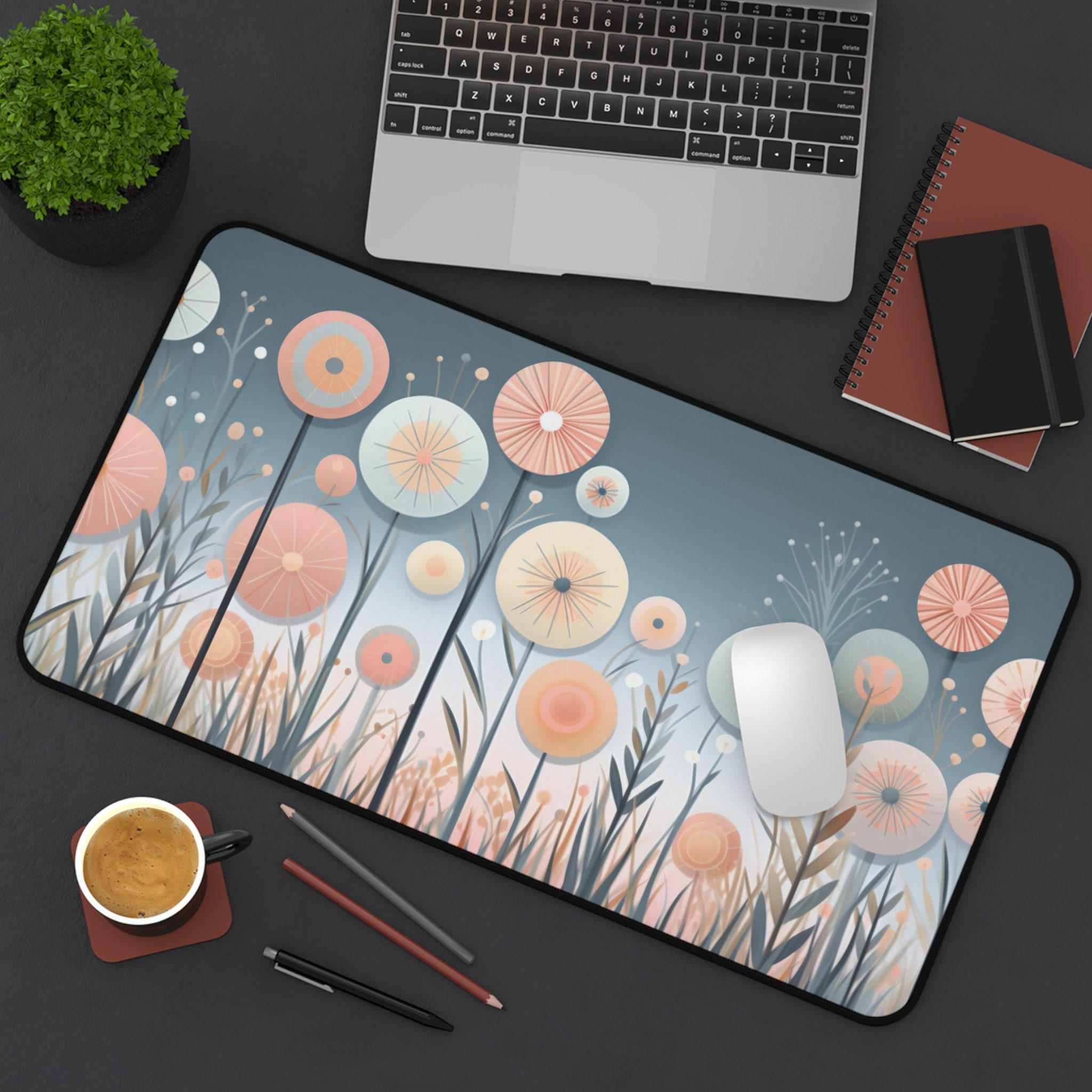 Pastel Whimsy Dandelions Desk Mat, Cute Desk Pad, Boho Floral Mouse Pad ...