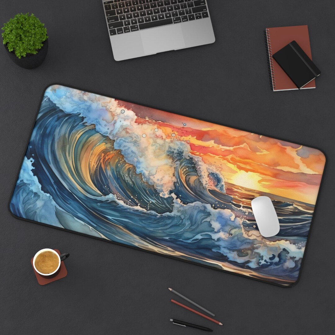 Watercolor Waves Desk Mat, Sunset Waves Desk Pad, Trendy Workspace ...