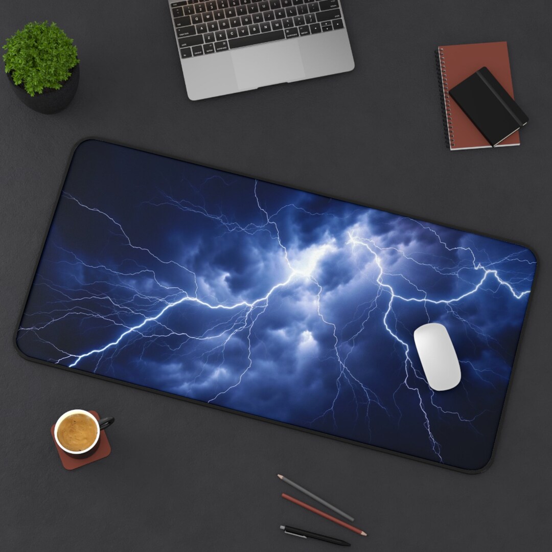 Blue Lightning Desk Mat, Stormy Skies Desk Pad, Thunderstorm Mouse Pad ...