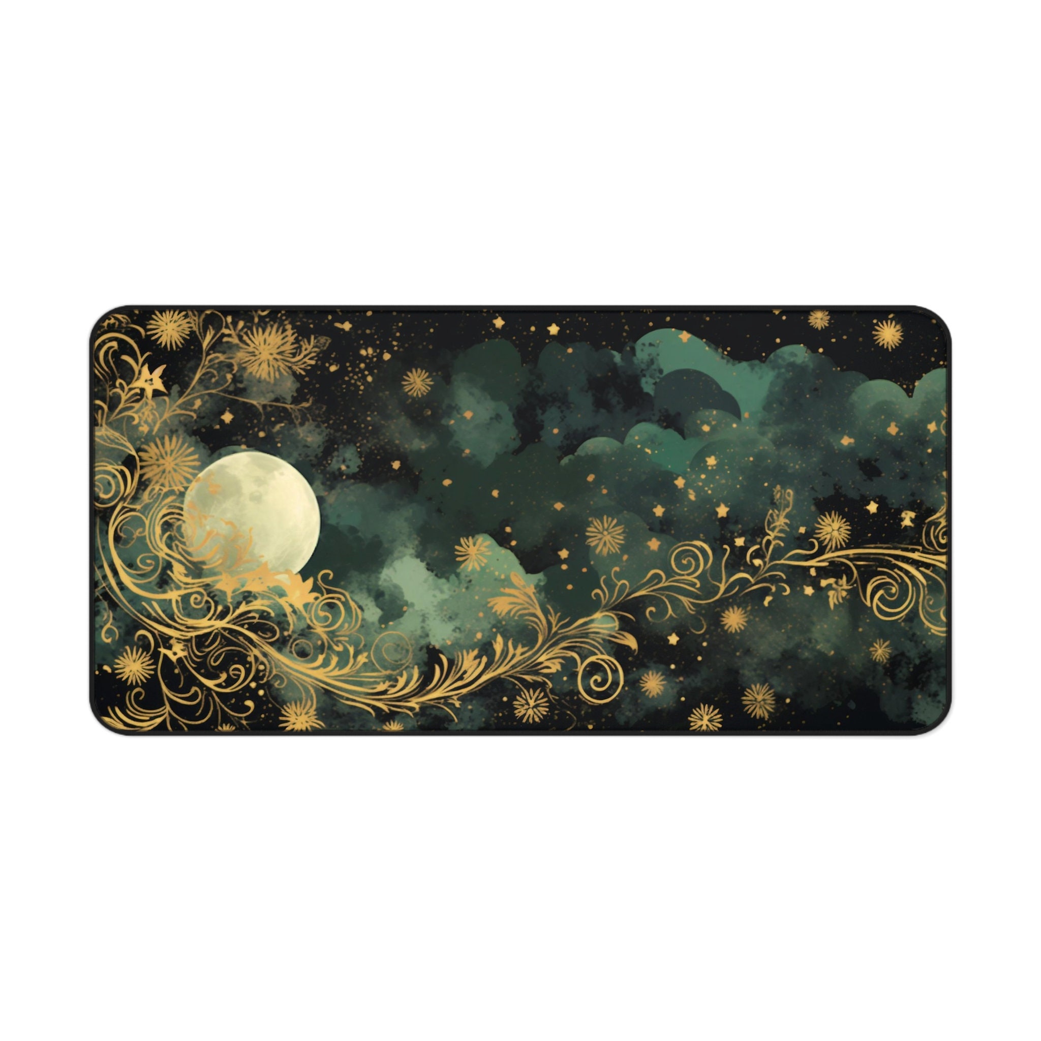 Celestial Clouds Desk Mat, Starry Night Desk Pad, Gold Moon and Teal ...