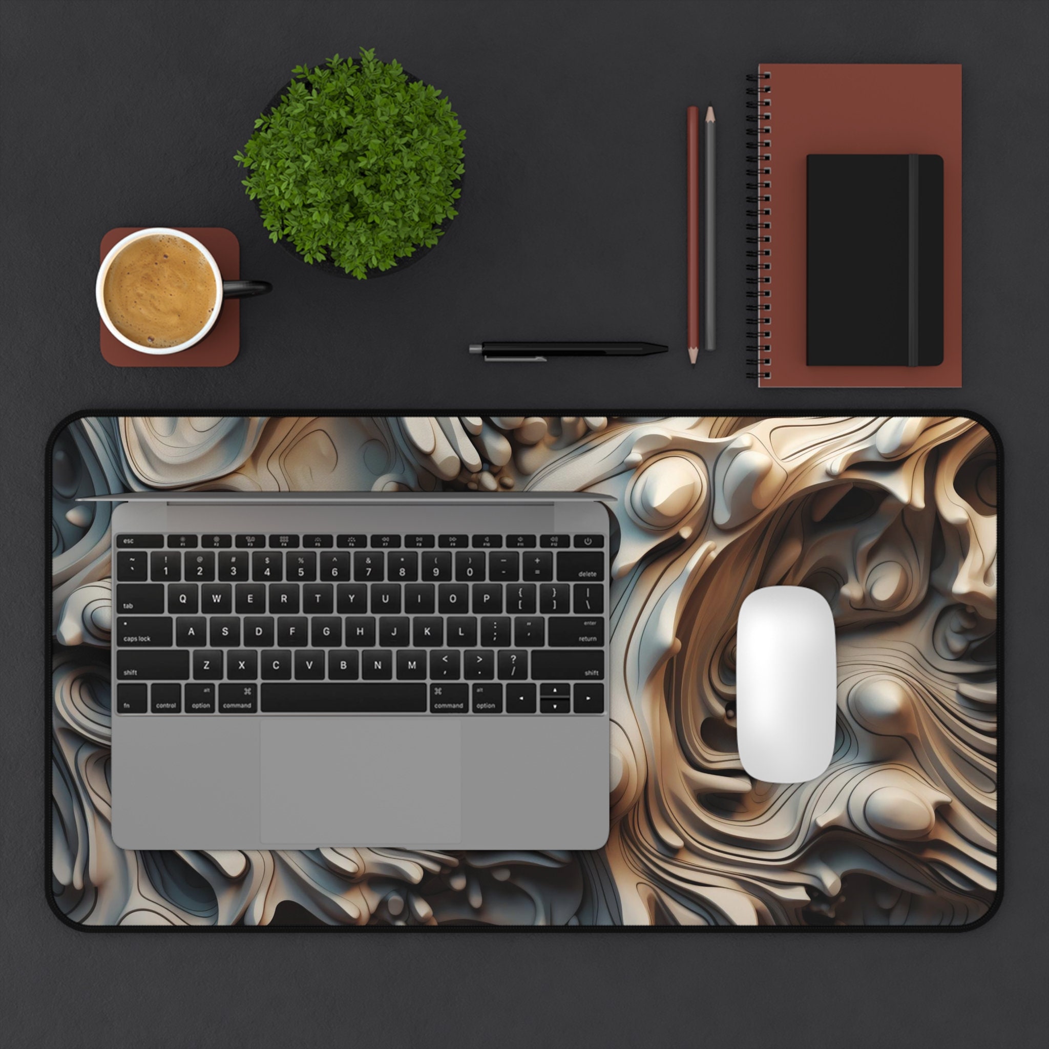 3D Texture Art Desk Mat, Liquid Wood Desk Pad, Trendy Workspace, Extra ...