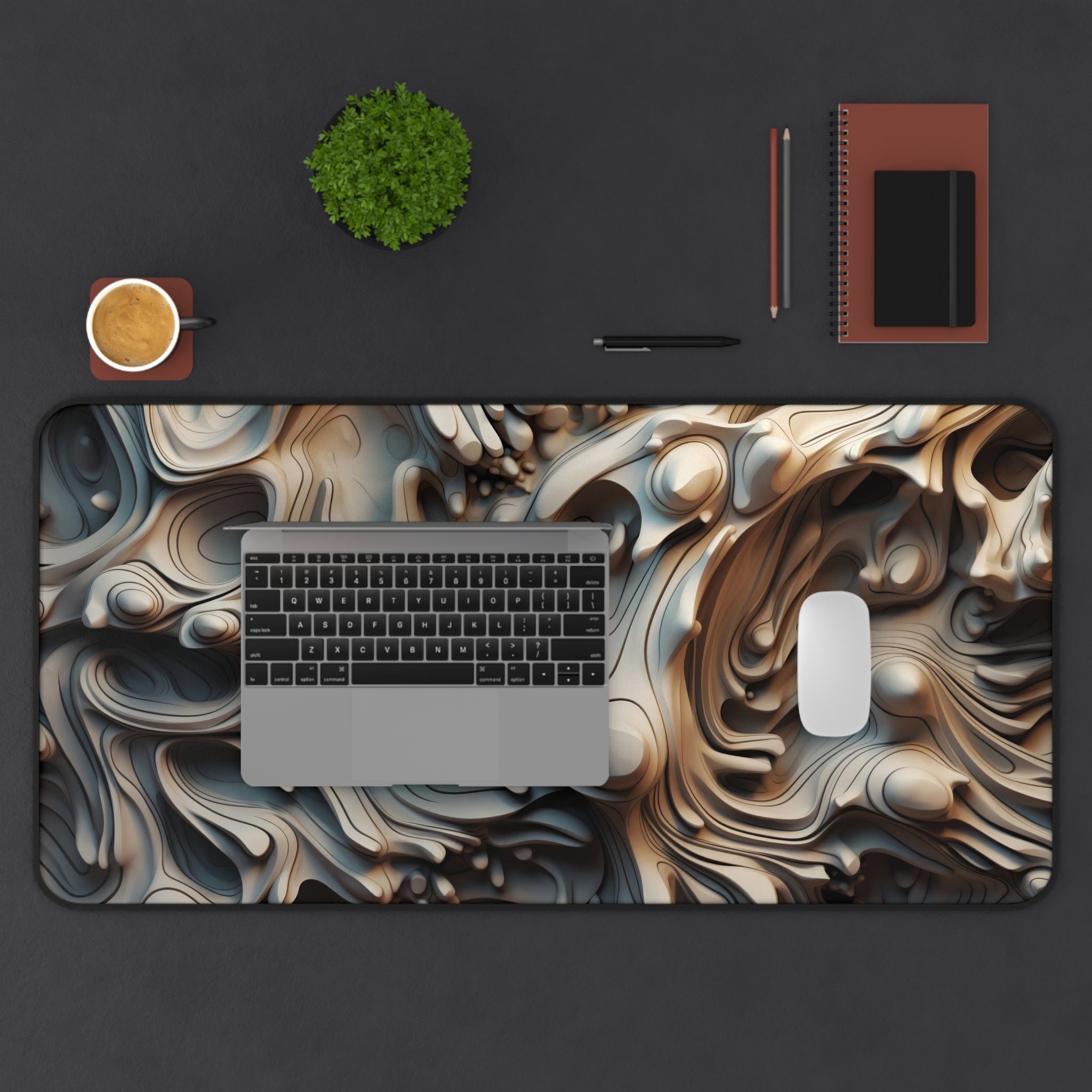 3D Texture Art Desk Mat, Liquid Wood Desk Pad, Trendy Workspace, Extra ...