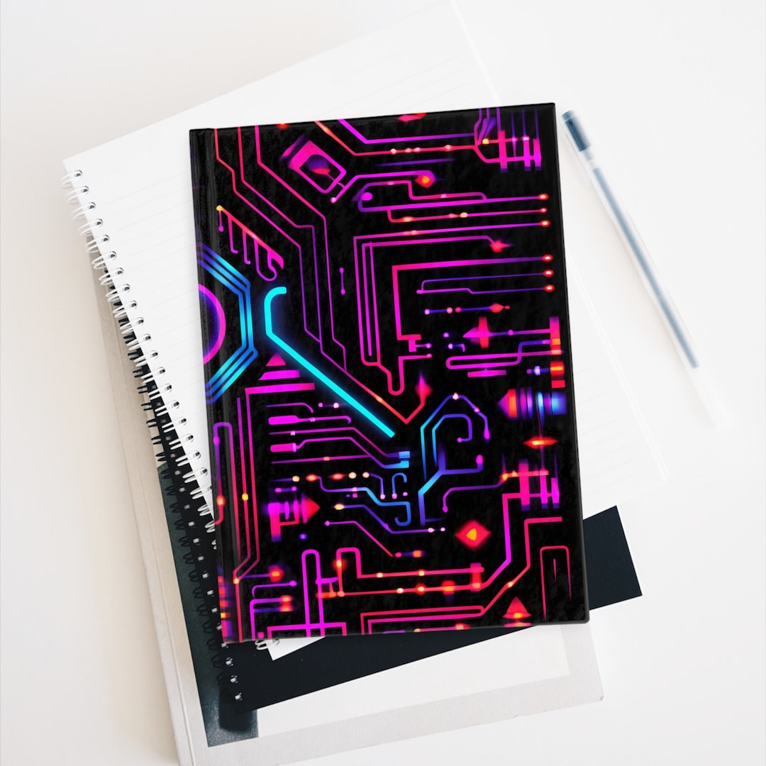 Cyberpunk Circuit Board Journal, Purple Pink and Black Sci-fi Diary ...