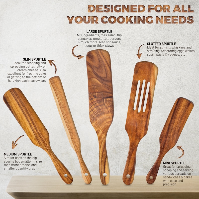 Wooden Spurtle Set of 5 for Cooking Acacia Wood Spatula - Etsy