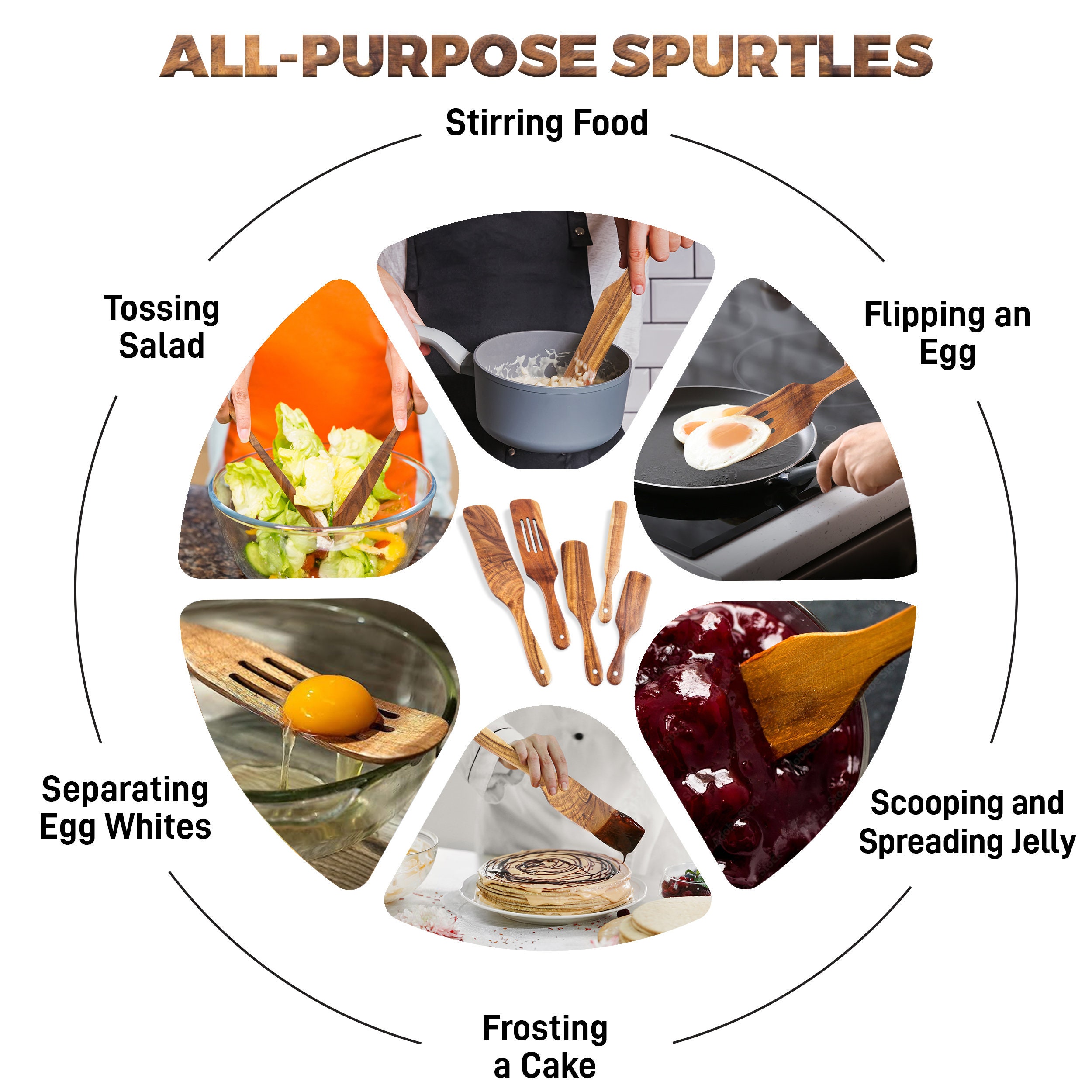 Wooden Spurtle Set of 5 for Cooking, Acacia Wood Spatula, Wooden Spoons ...