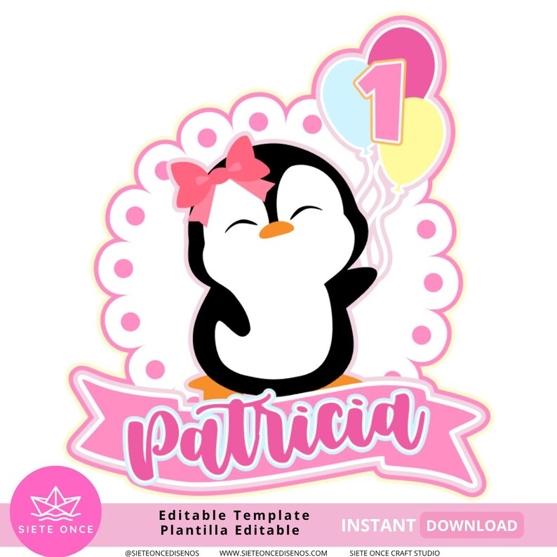 Cute Penguin Girl Cake Topper SVG Studio | Penguin Cake Topper | Cricut ...
