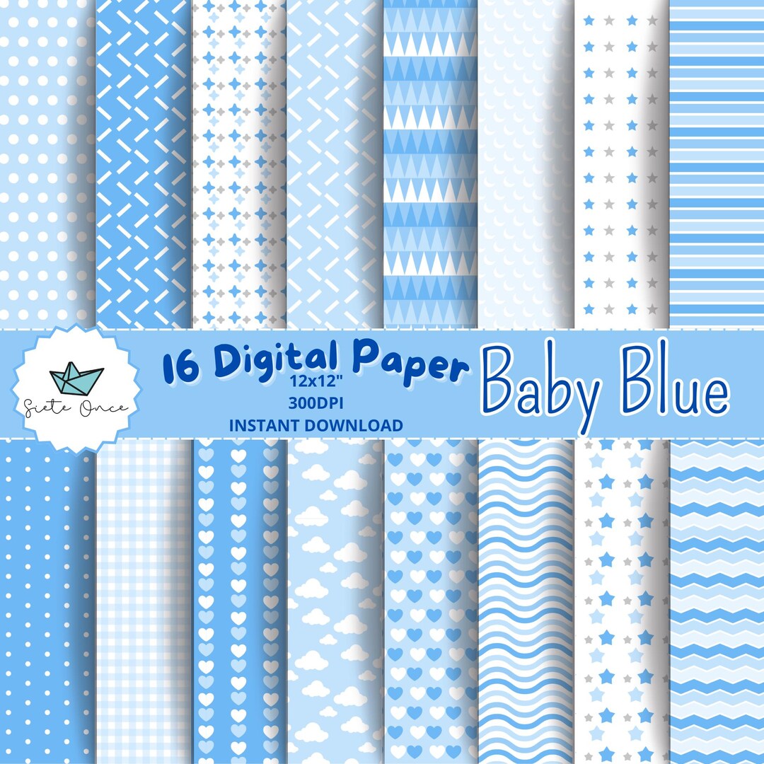 16 Baby Blue Digital Papers. Adorable Seamless Patterns, Perfect for ...