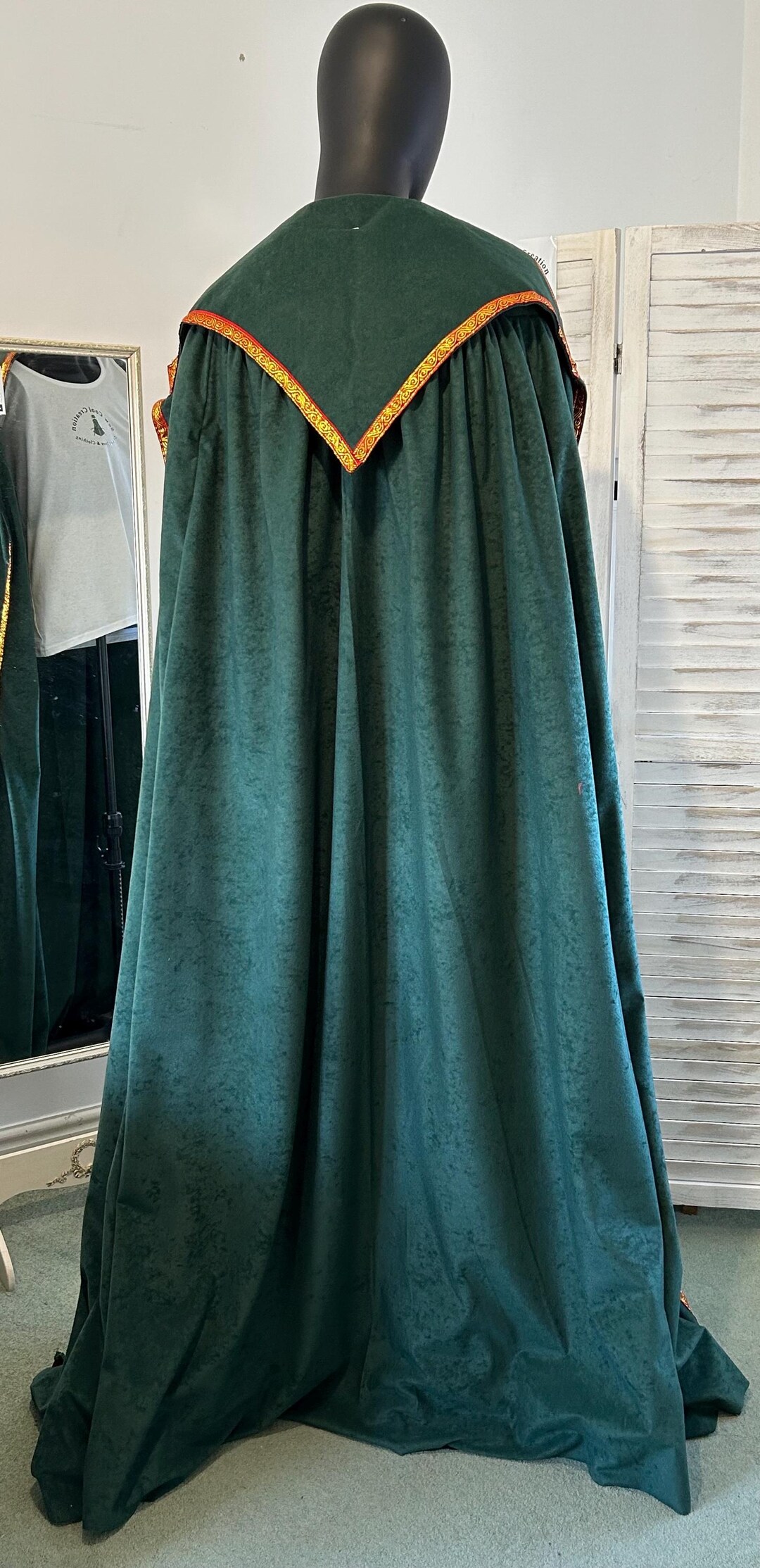 Cloak Robe Cape With Stiff Collar and Embroidery in Suedette Fabric ...