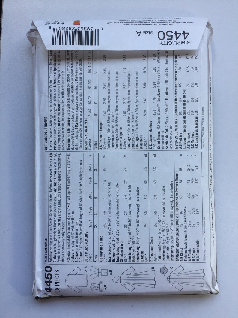 Simplicity Sewing Pattern 4450 Star Wars Brand New Super Rare Pattern ...