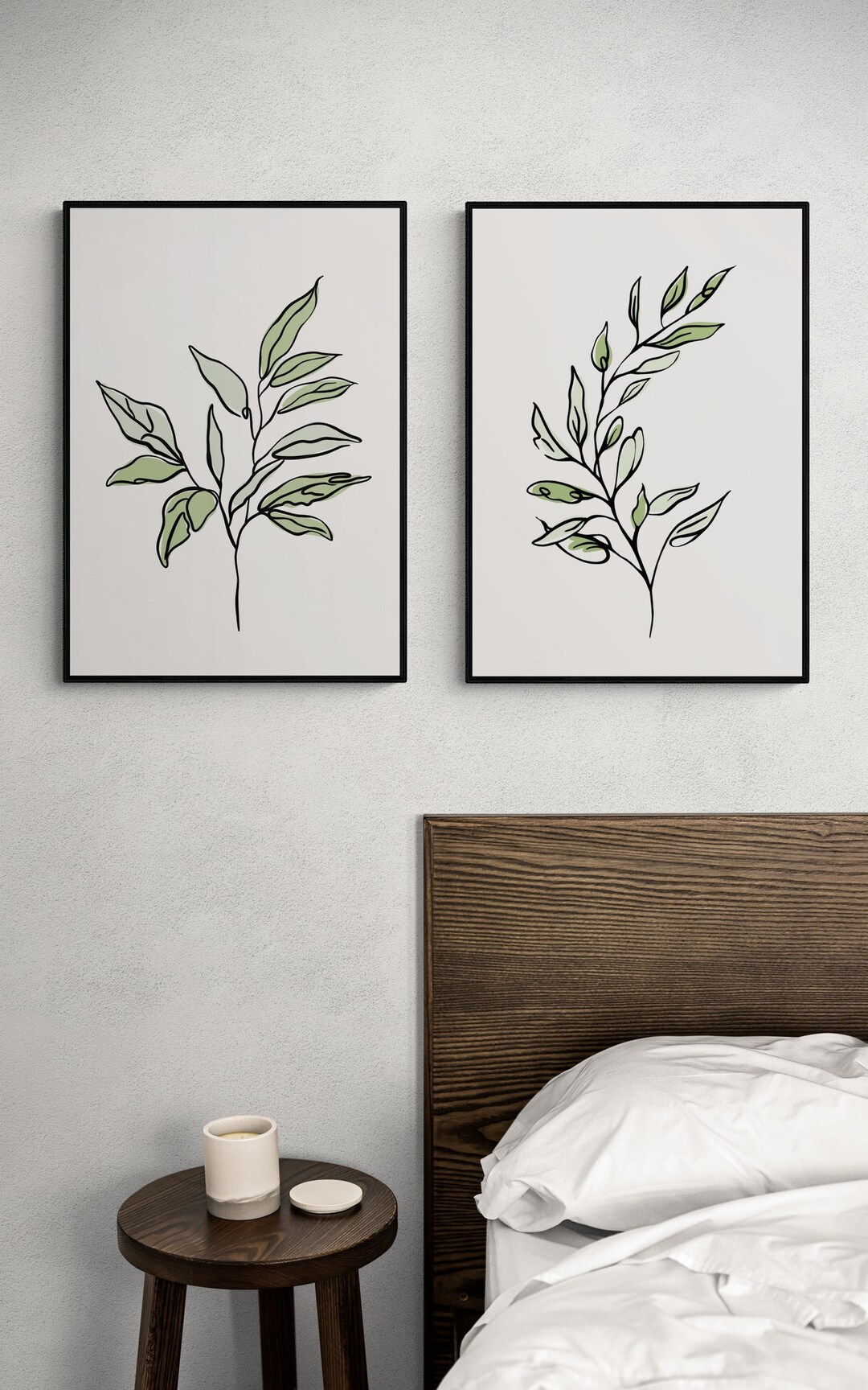 Sage Botanical Line Art Prints (set of 2) | Minimalist Wall Decor ...