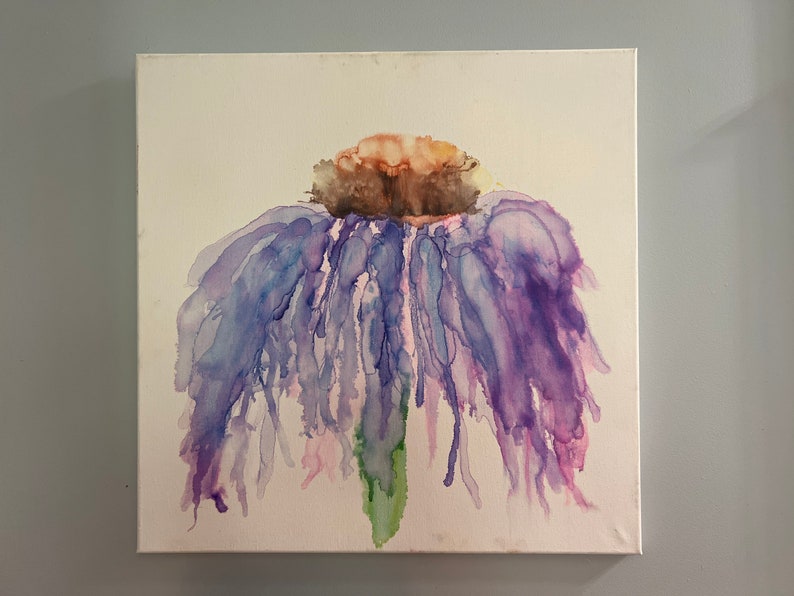 Purple Cone Flower (echinacea) With Alcohol Inks 20 X 20 Inch - Etsy