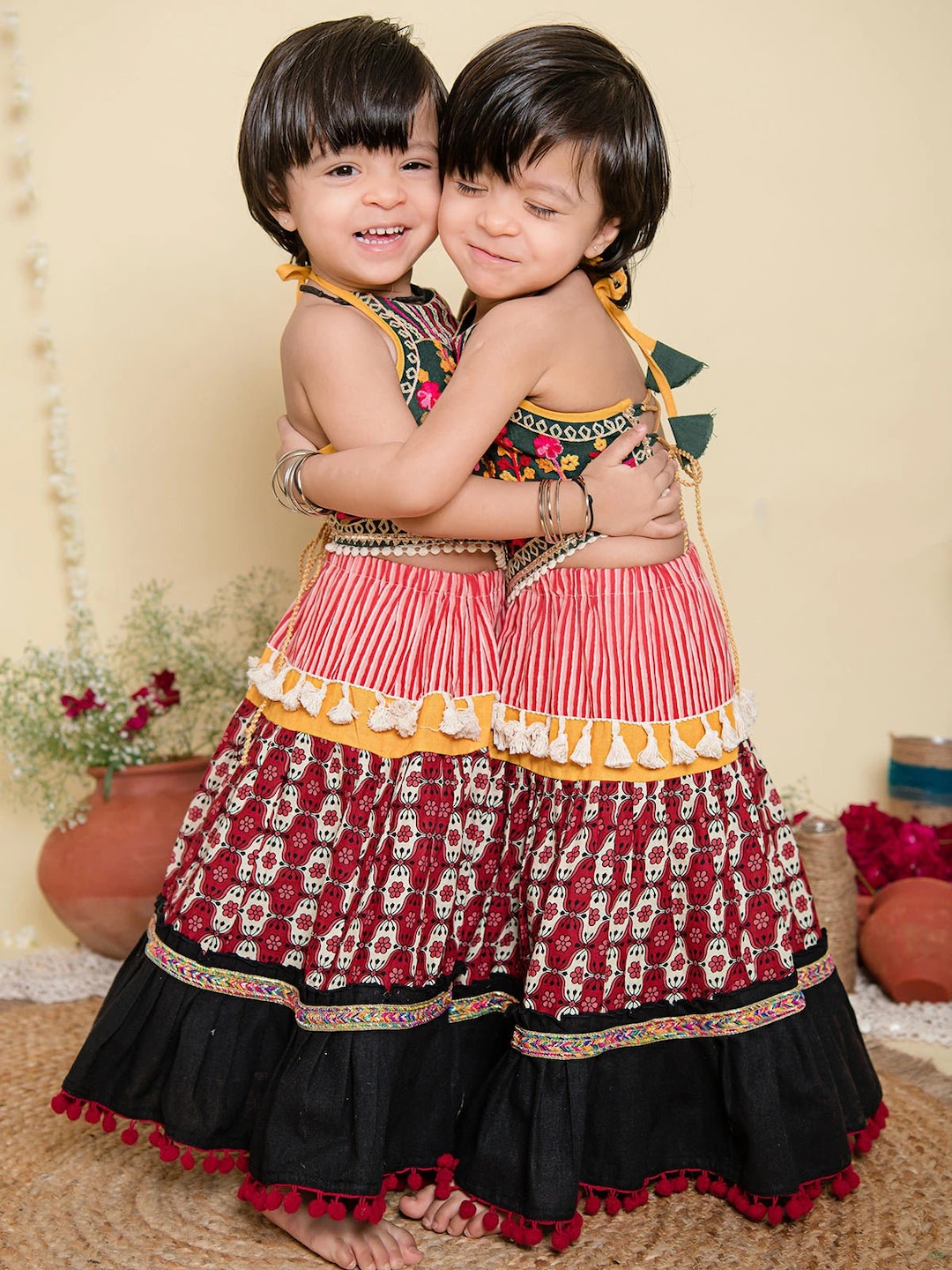 Indian Garba Dress Kids Striped Pleated Lehenga Choli for Girls ...