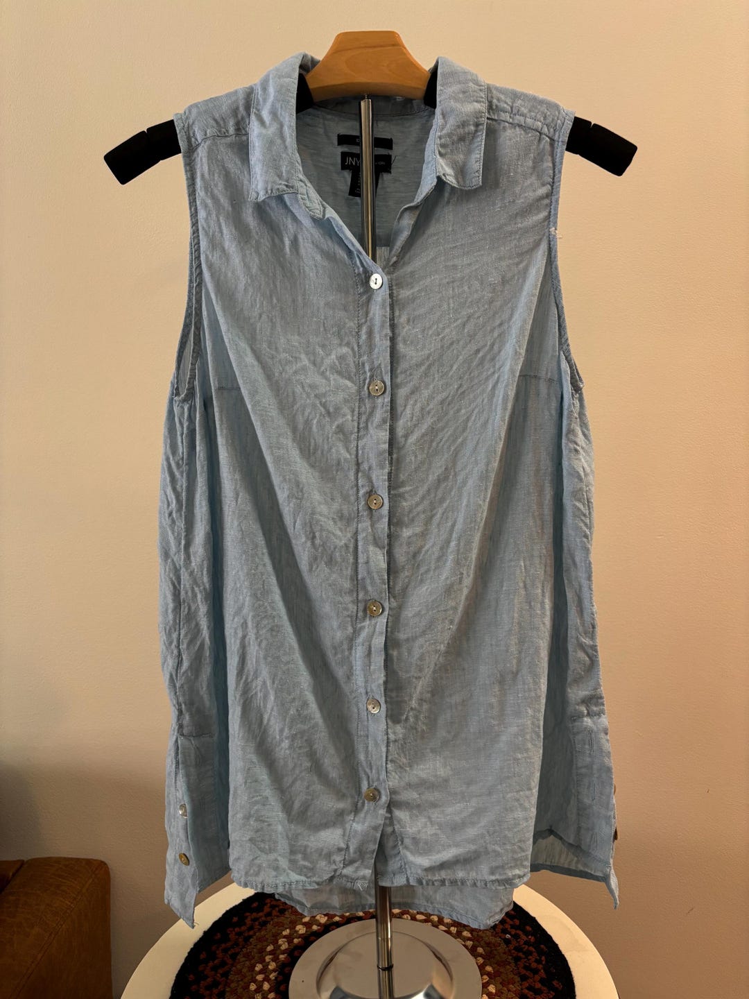 JNY Womans Blue Linen Sleeveless Button up Top. Md. - Etsy