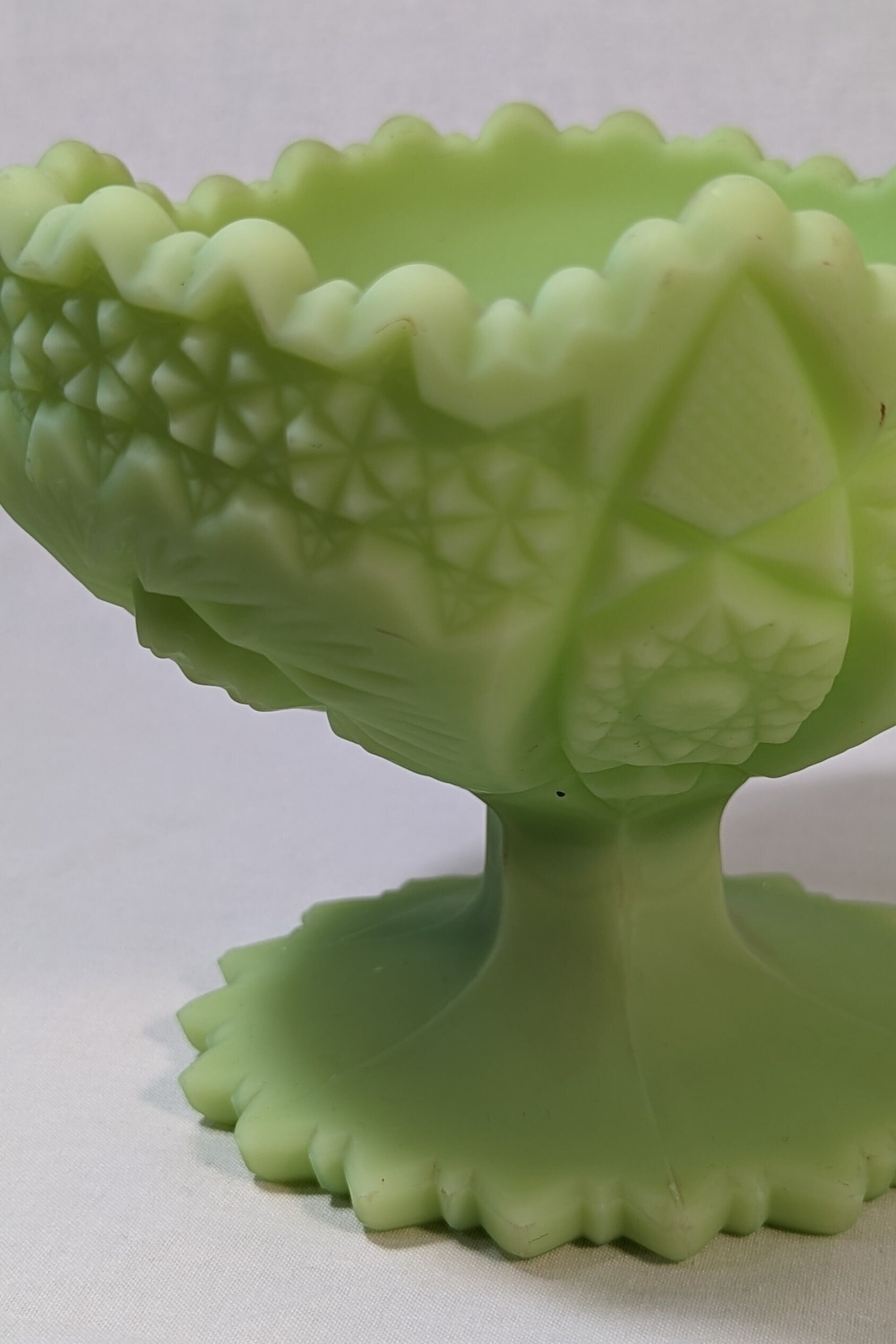 Fenton Lime Green Satin Compote Pedestal Candy Bowl - Etsy