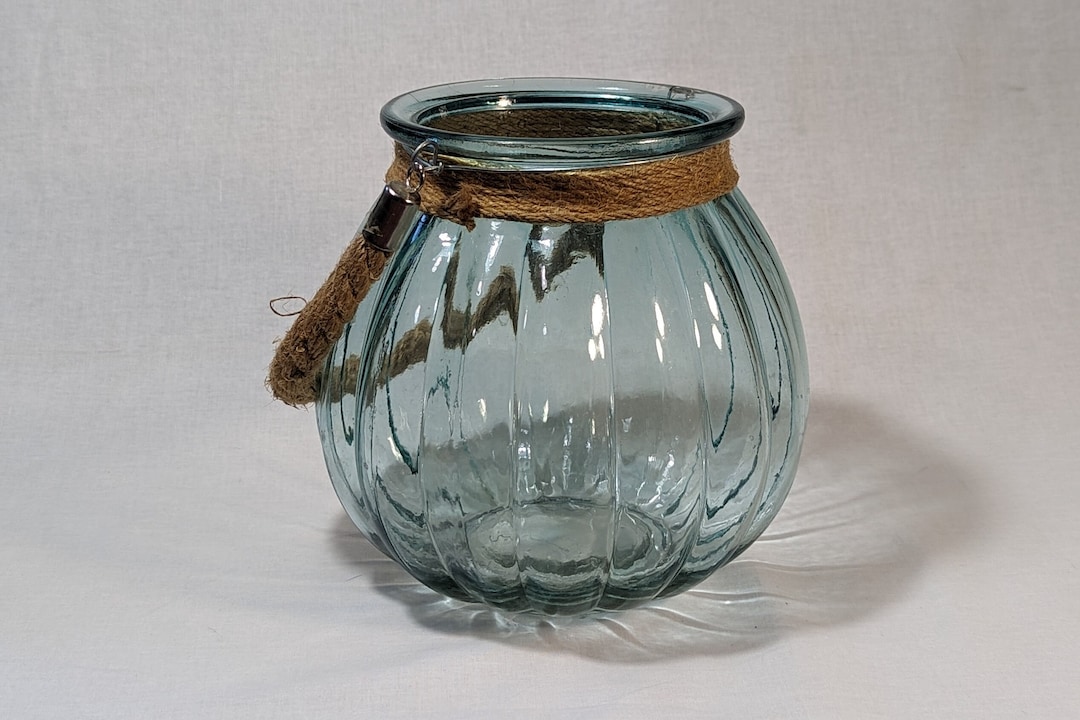 Outdoor Indoor Blue Ribbed Glass Rope Detail Hanging Lanter - Etsy