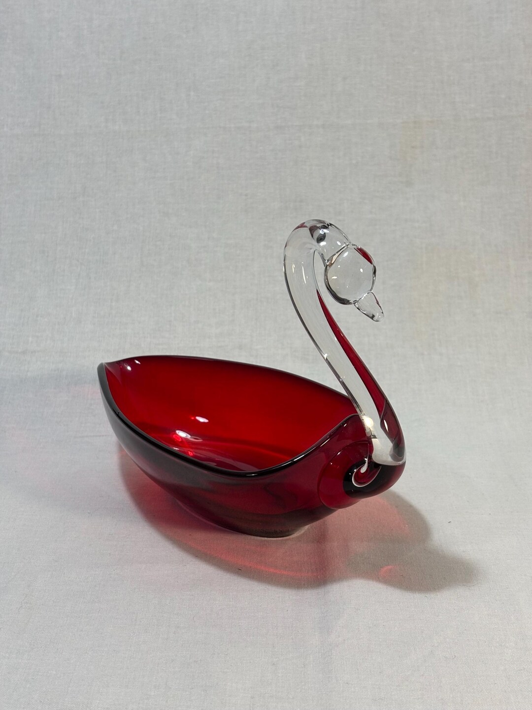 Vintage Duncan Miller Ruby Red Cranberry Clear and Red Swan Bowl - Etsy